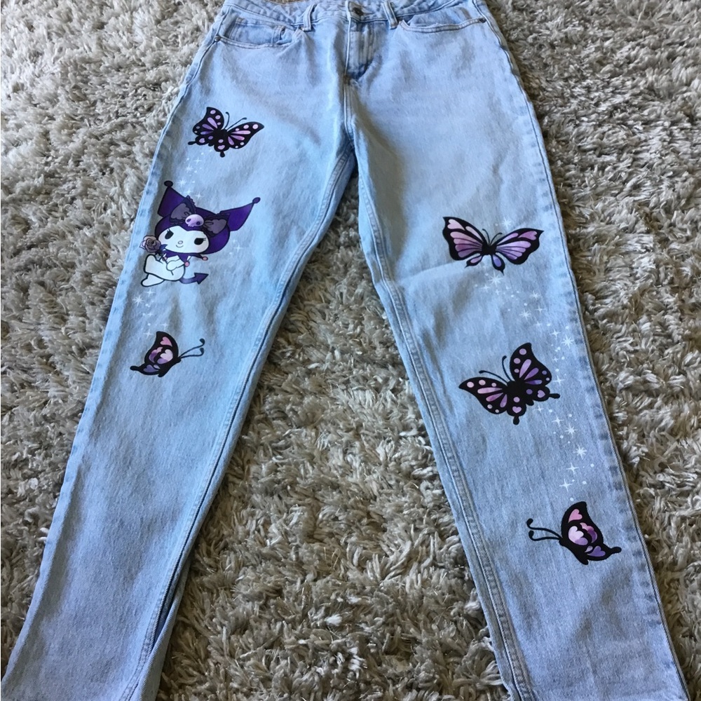 Kuromi Cute Butterfly And Character Light Blue Jeans … - Gem